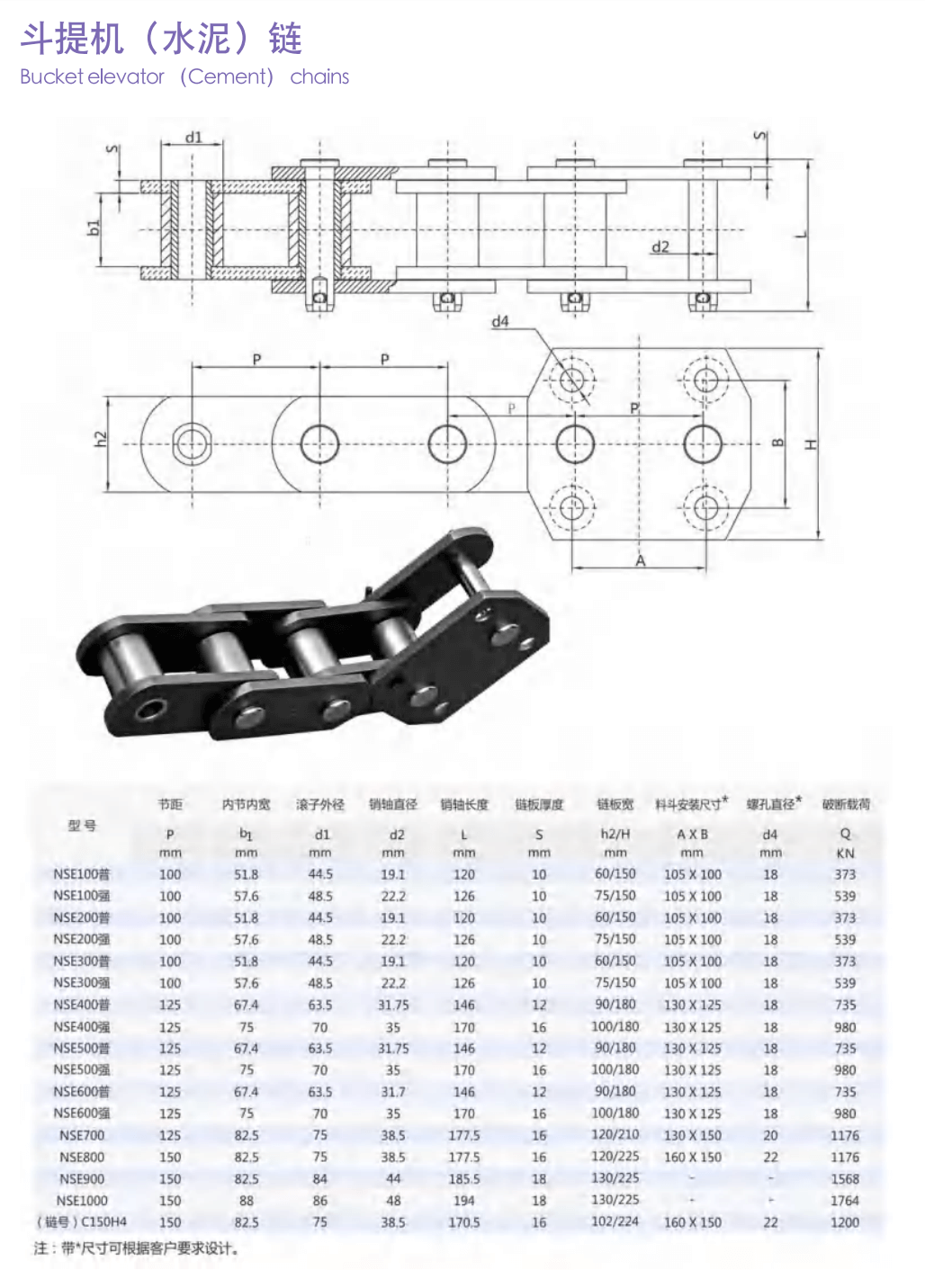 Rantai elevator bucket (tipe NSE)